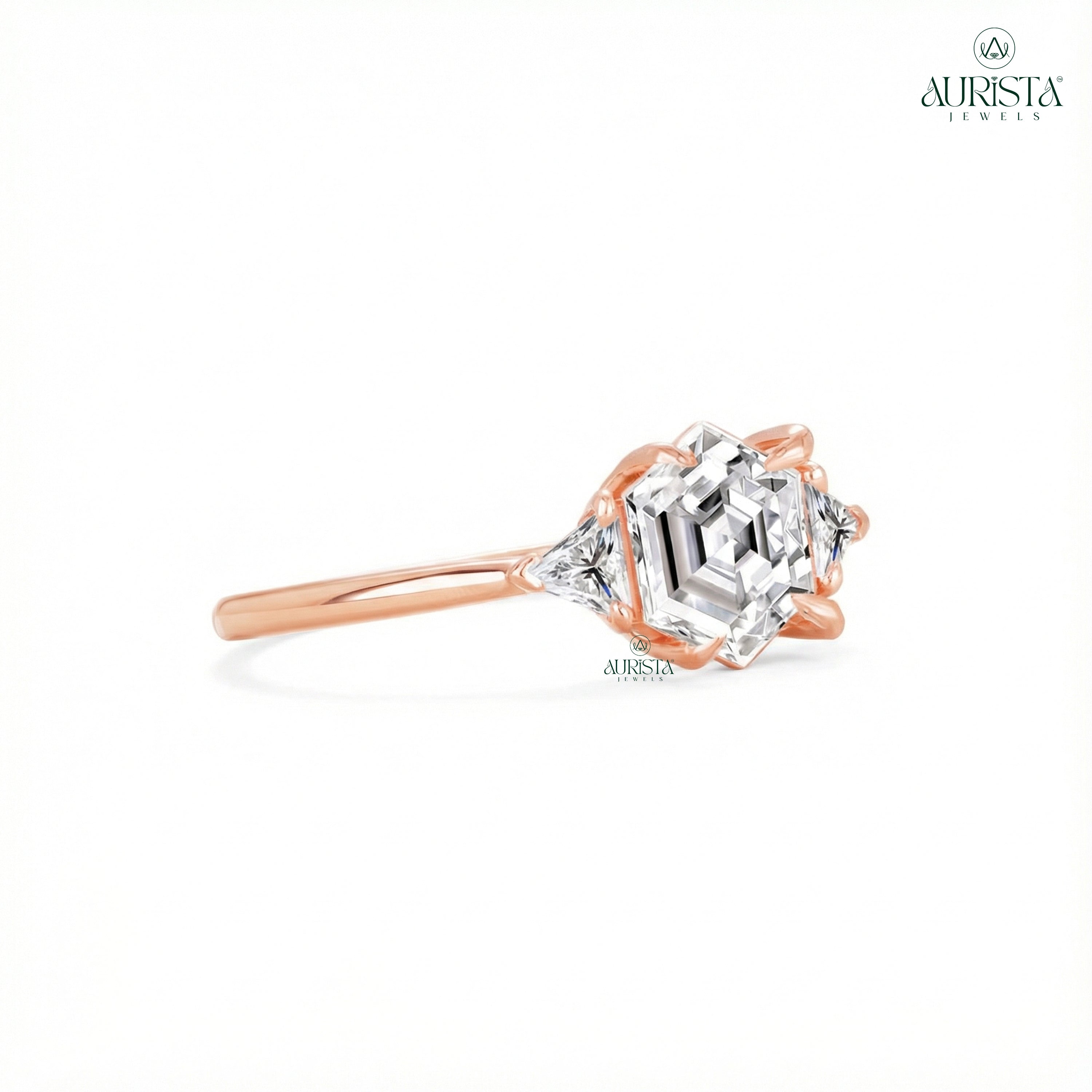 Promise of Light – Rose Gold Ring with Hexagon Diamond – Aurista Jewels